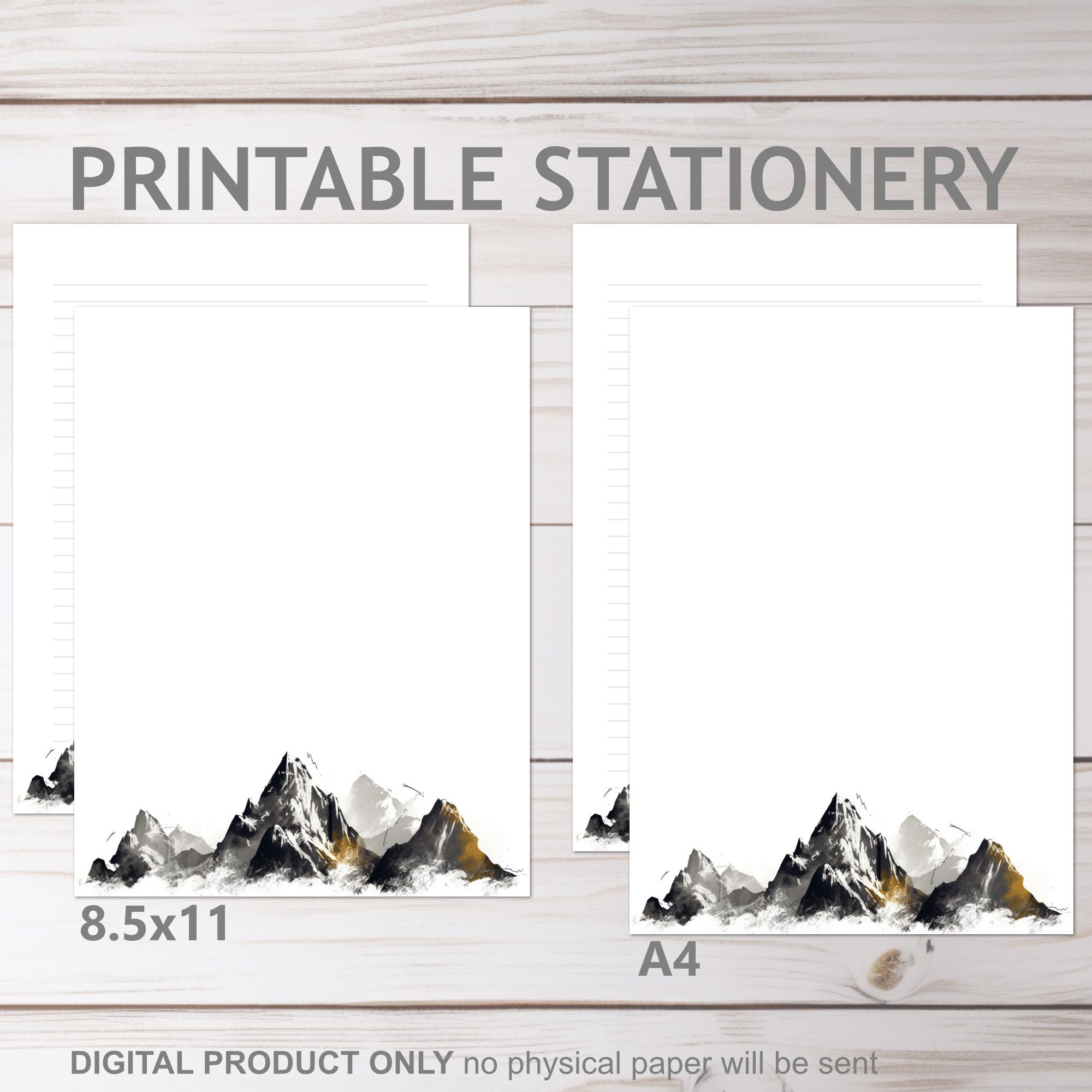 Mountain Range Ink Saver Printable Stationery Notepad Lined A4 and 8 ...