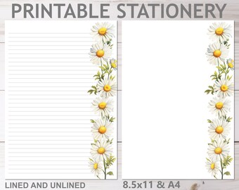 Daisies Spring Flowers Printable Stationery Lined and Unlined A4 and 8 ...