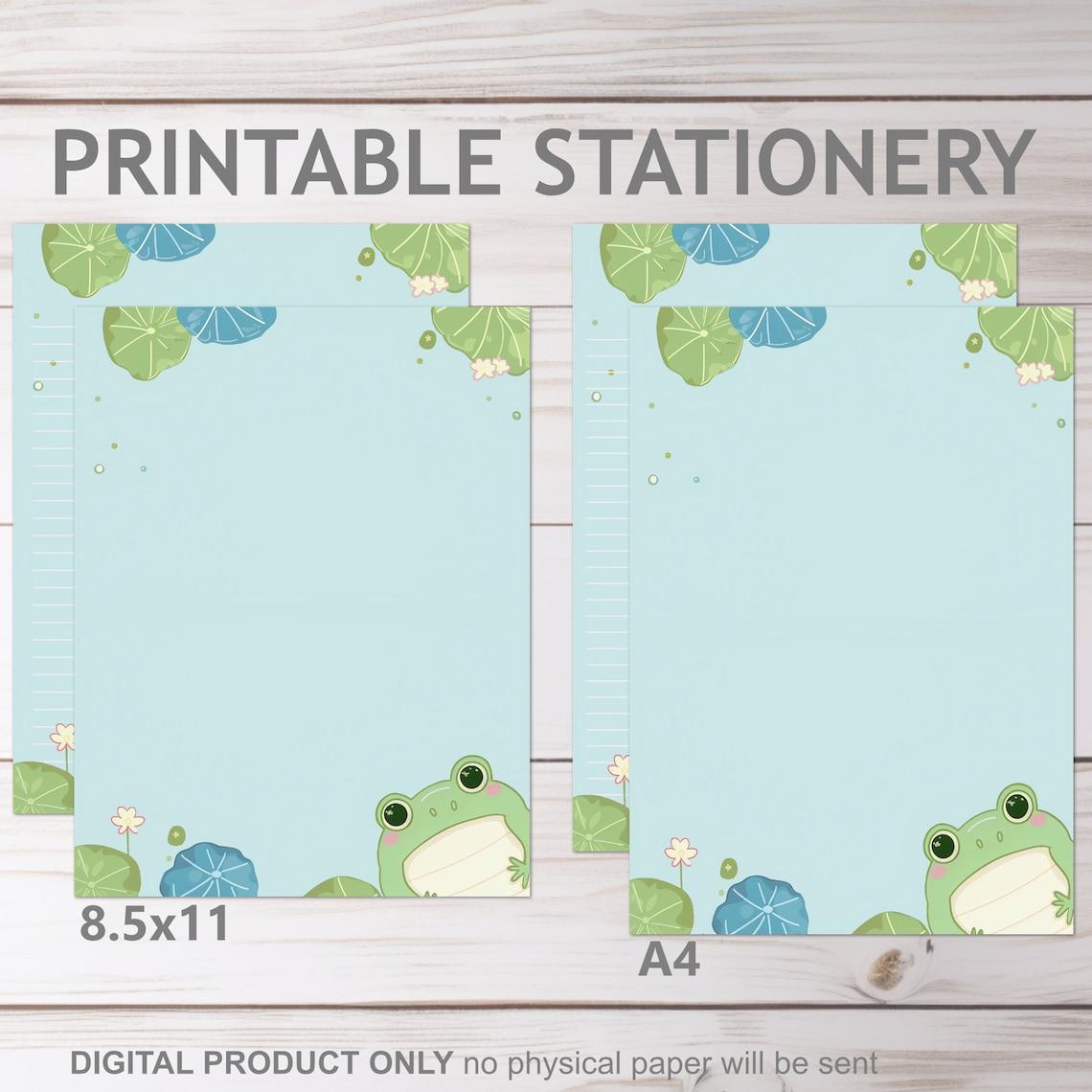 Cute Frogs Printable Kids Pen Pal Stationery Lined and Unlined A4 and 8 ...