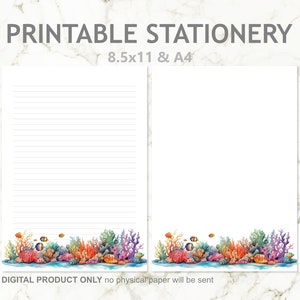 Coral Reef Tropical Fish Printable Stationery Set Lined and - Etsy