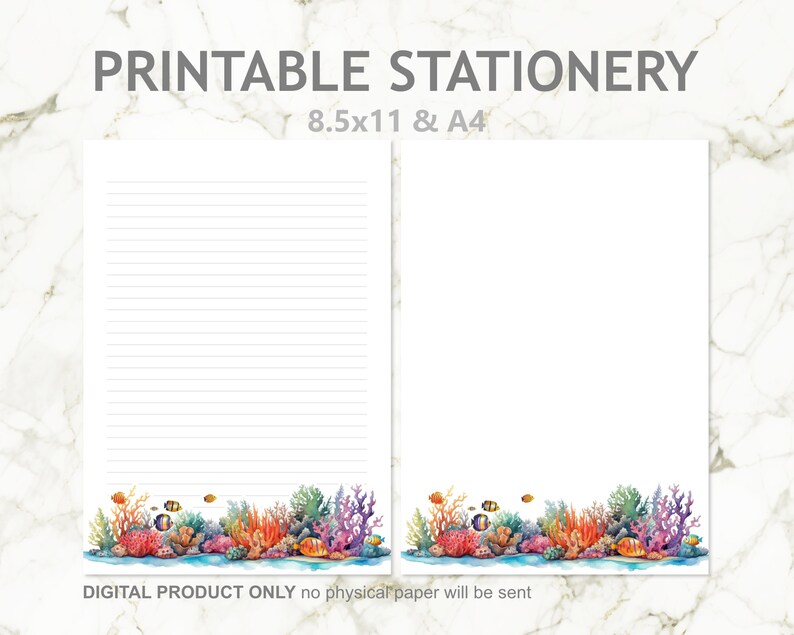 Coral Reef Tropical Fish Printable Stationery Set Lined and - Etsy