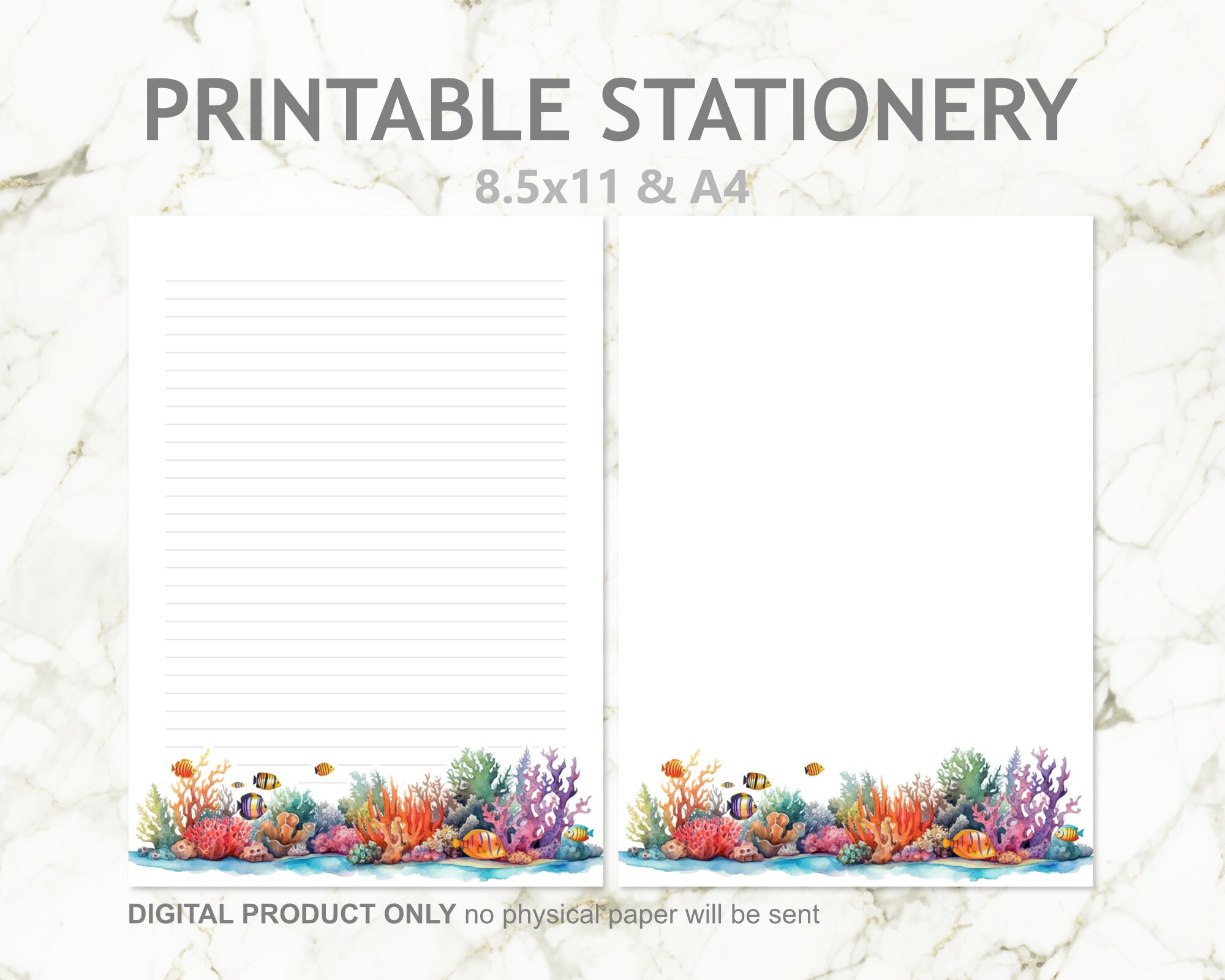 Coral Reef Tropical Fish Printable Stationery Set Lined and - Etsy
