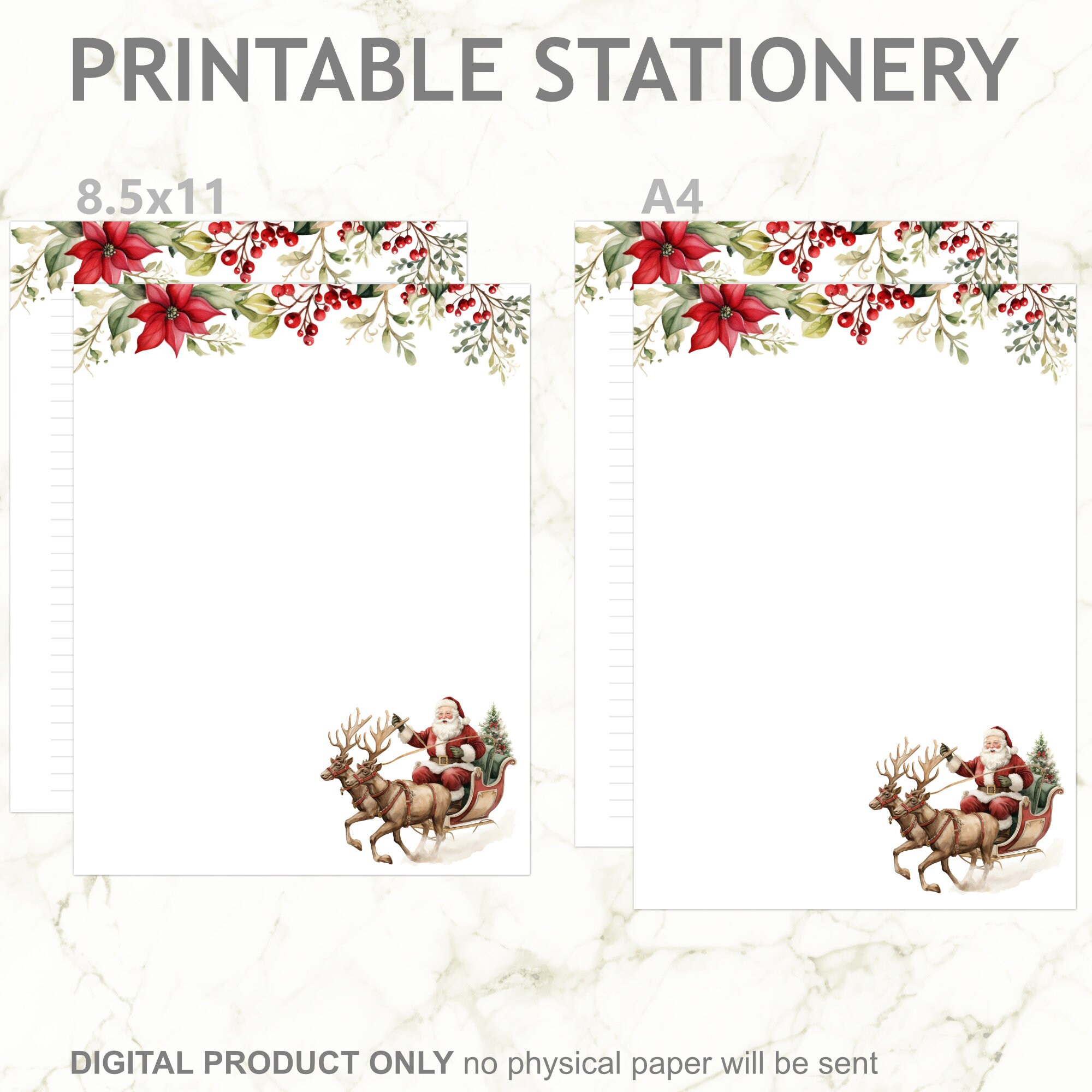 Vintage Christmas Set Printable Stationery Lined and Unlined in A4 and ...