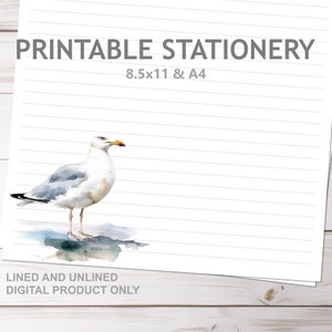 Seagull Beach Ocean Printable Stationery Lined and Unlined in A4 and 8 ...
