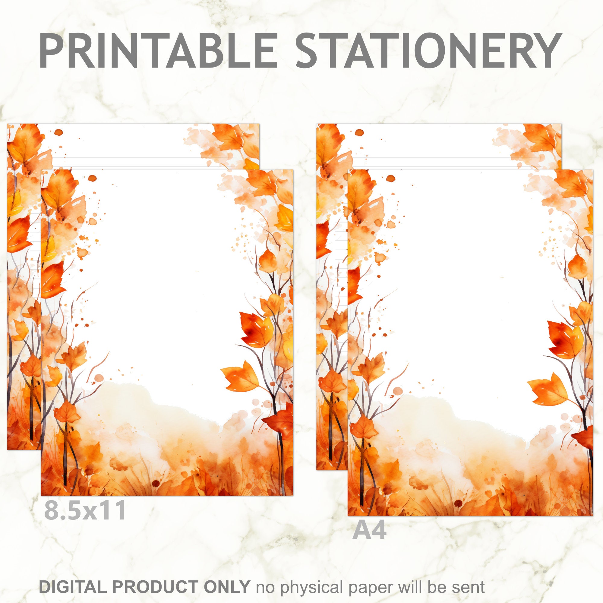 Autumn Leaves Fall Themed Printable Stationery Lined and Unlined in A4 ...