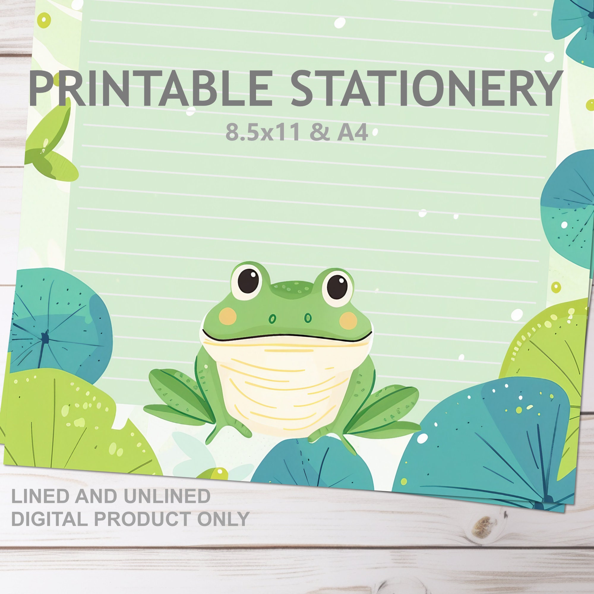Cute Frogs Printable Kids Pen Pal Stationery Lined and Unlined A4 and 8 ...