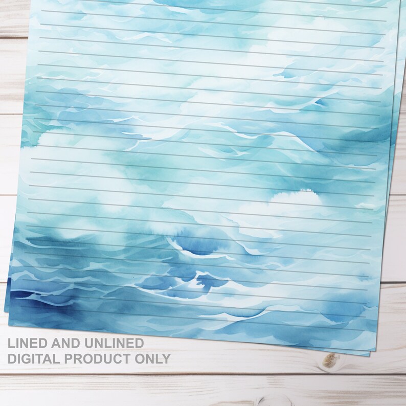 Ocean Waves Printable JW Stationery Lined and Unlined in A4 and 8.5x11 ...
