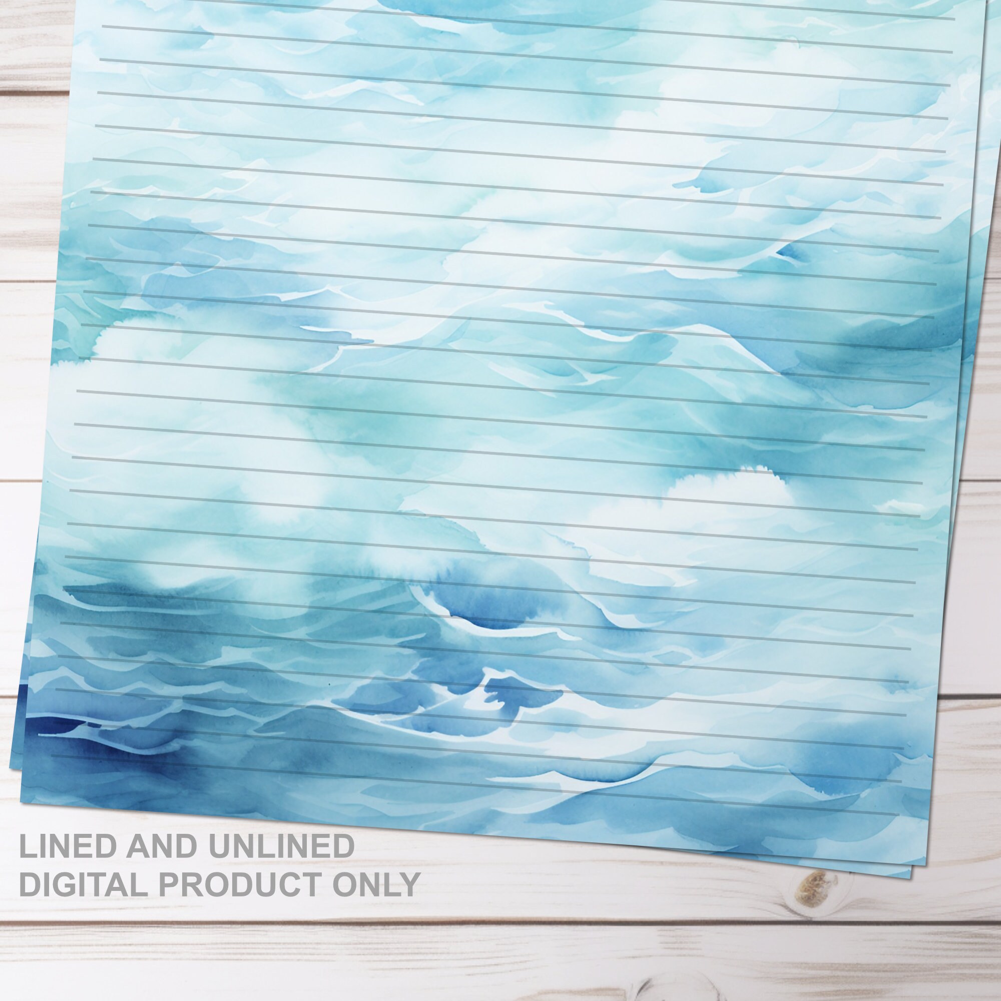 Ocean Waves Printable JW Stationery Lined and Unlined in A4 and 8.5x11 ...