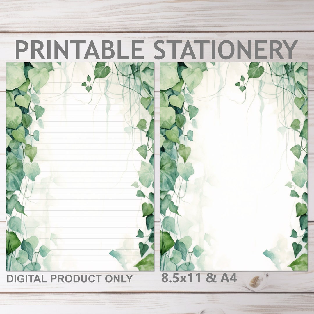 Ivy Leaves and Vines Nature Printable Stationery Set Lined and Unlined ...