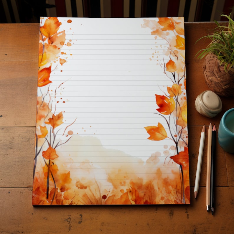 Autumn Leaves Fall Themed Printable Stationery Lined and Unlined in A4 ...