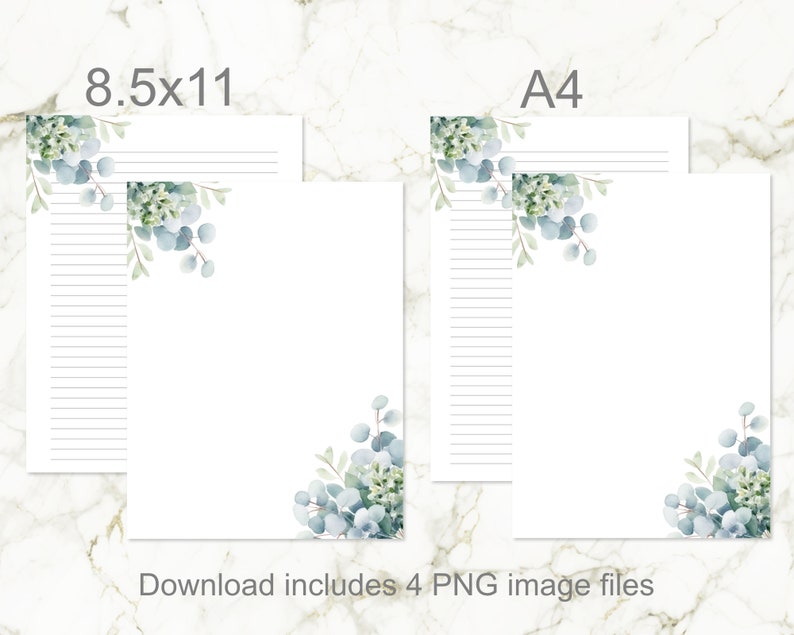 Eucalyptus Leaves Floral Printable Stationery Lined and Unlined in A4 ...
