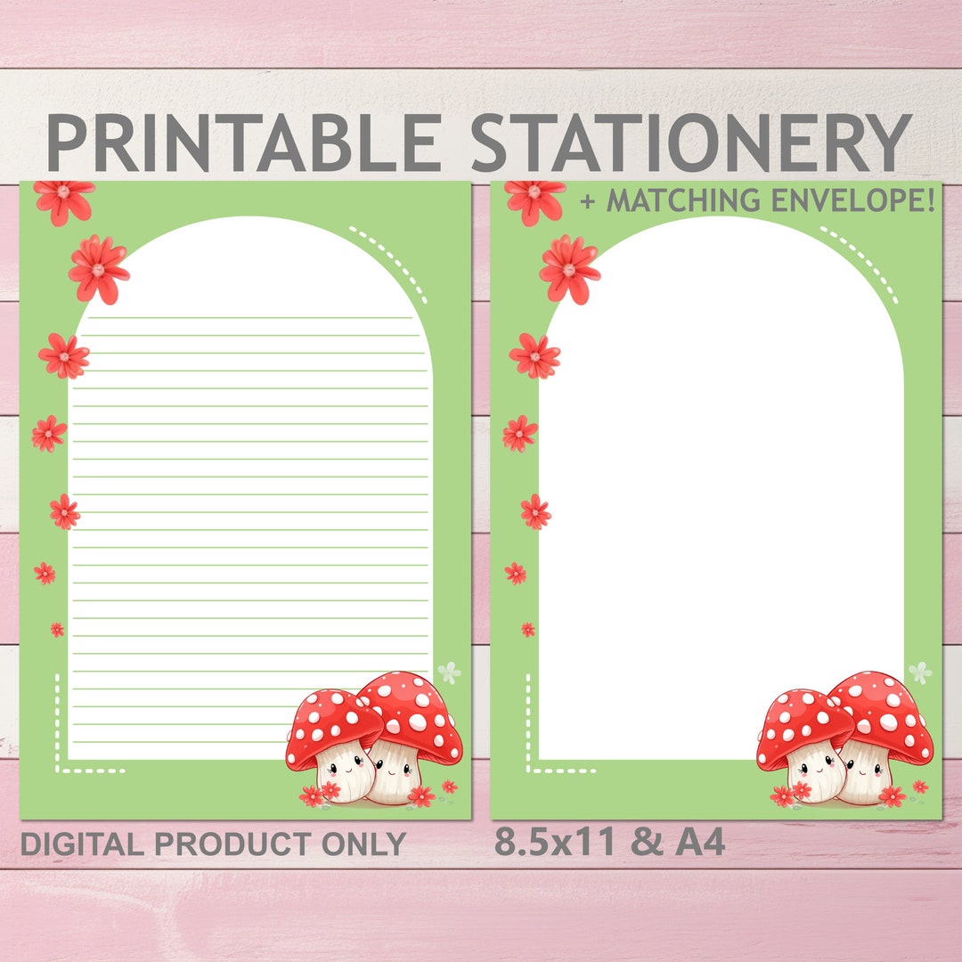 Cute Kawaii Mushrooms Printable Stationery Lined and Unlined A4 and 8 ...