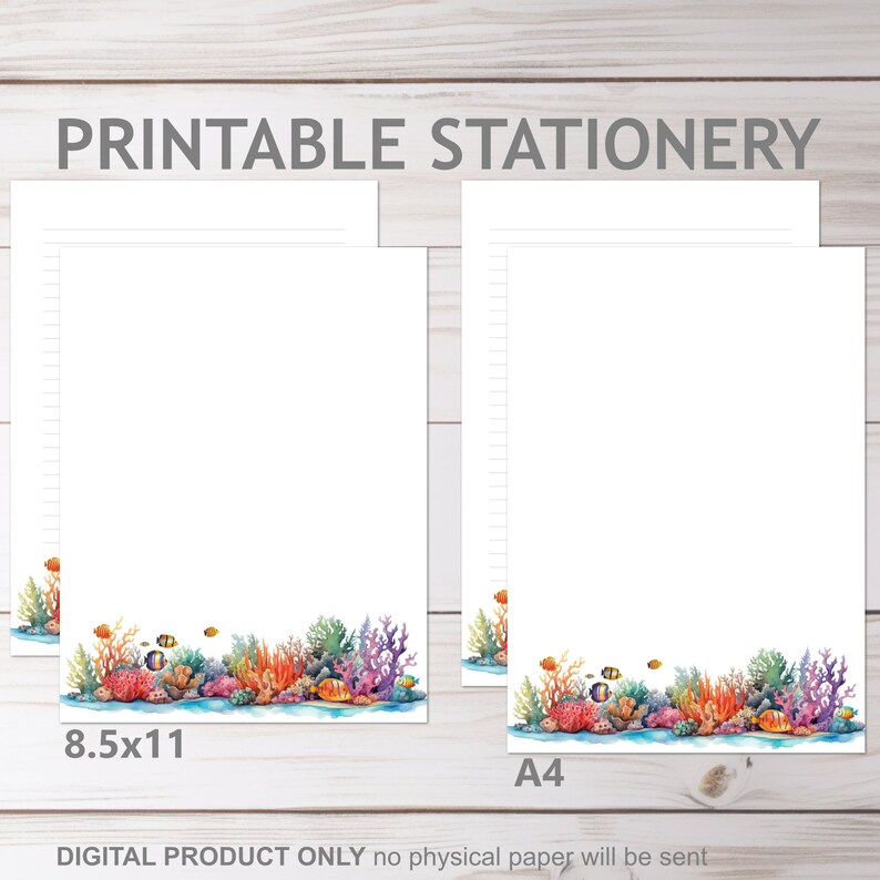 Coral Reef Tropical Fish Printable Stationery Set Lined and Unlined in ...