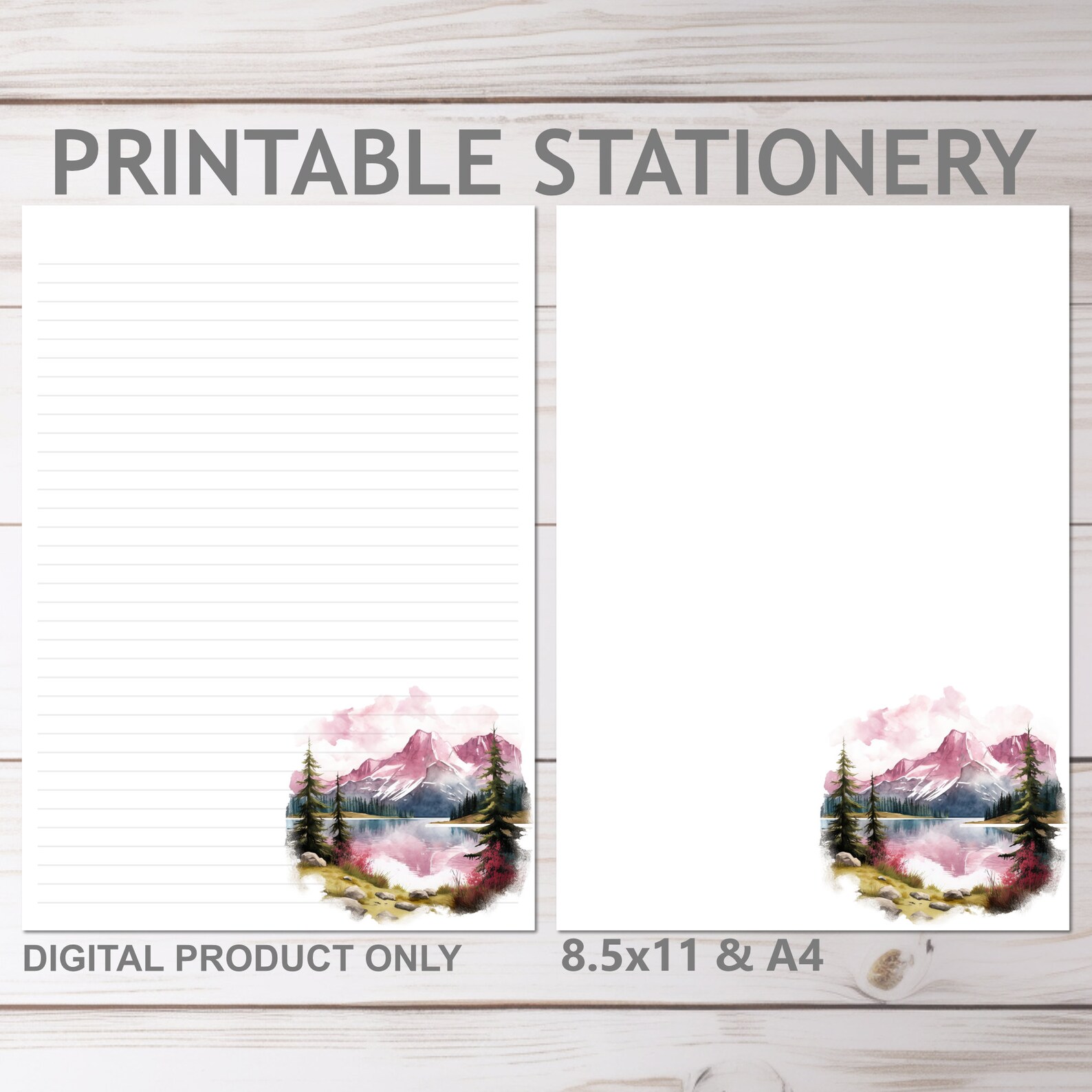 Pink Mountain Printable JW Stationery Lined and Unlined in A4 and 8 ...