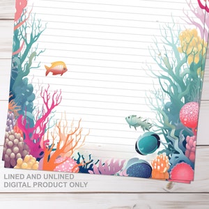 Coral Reef Printable JW Stationery Lined and Unlined in A4 and 8.5x11 ...