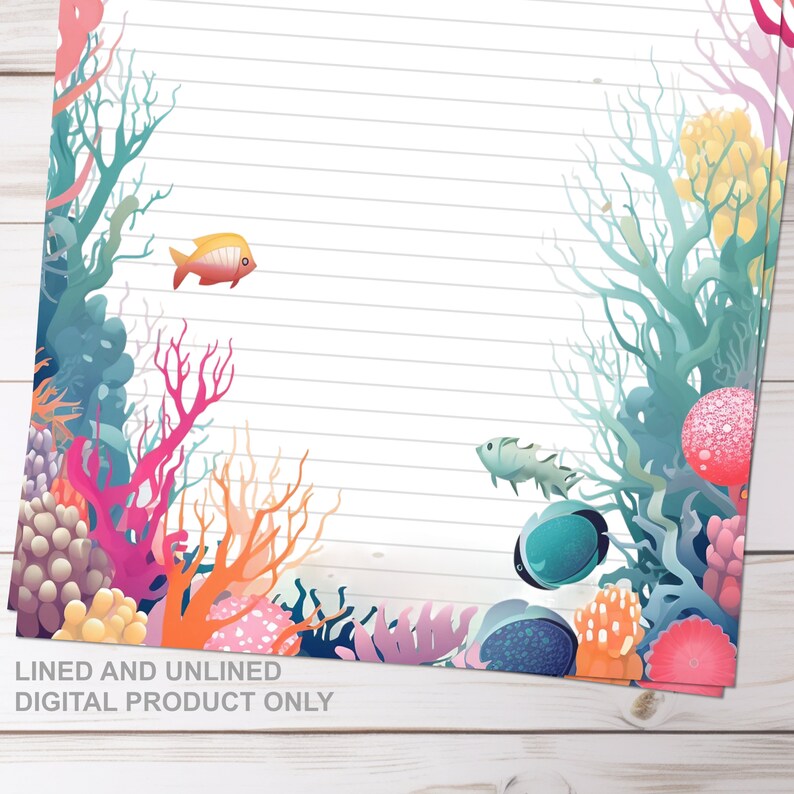 Coral Reef Printable JW Stationery Lined and Unlined in A4 and 8.5x11 ...