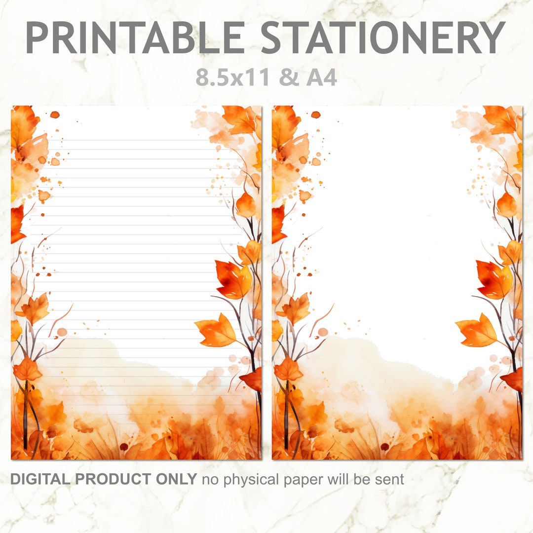 Autumn Leaves Fall Themed Printable Stationery Lined and Unlined in A4 ...