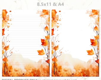 Autumn Leaves Fall Themed Printable Stationery Lined and Unlined in A4 ...
