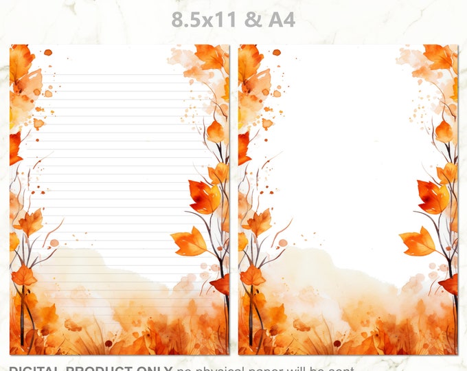 Autumn Leaves Fall Themed Printable Stationery Lined and Unlined in A4 ...