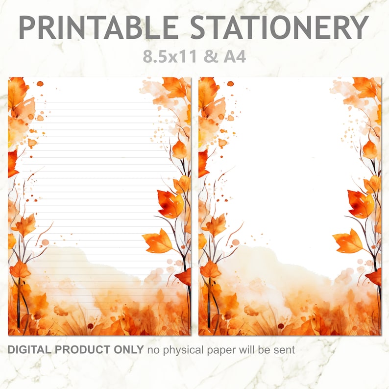Autumn Leaves Fall Themed Printable Stationery Lined and Unlined in A4 ...