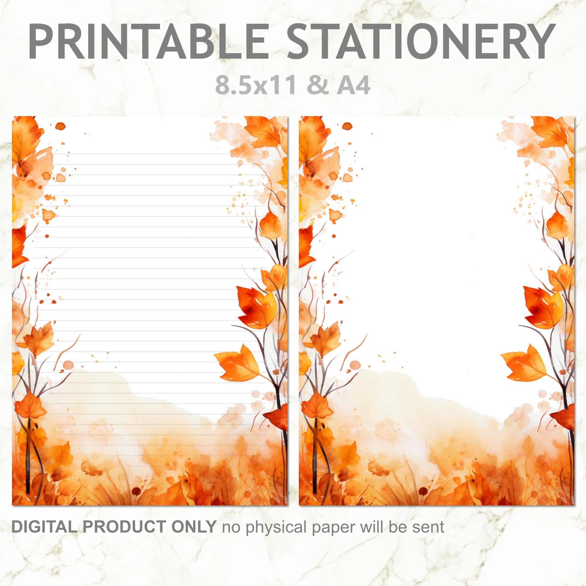 Autumn Leaves Fall Themed Printable Stationery Lined and Unlined in A4 ...