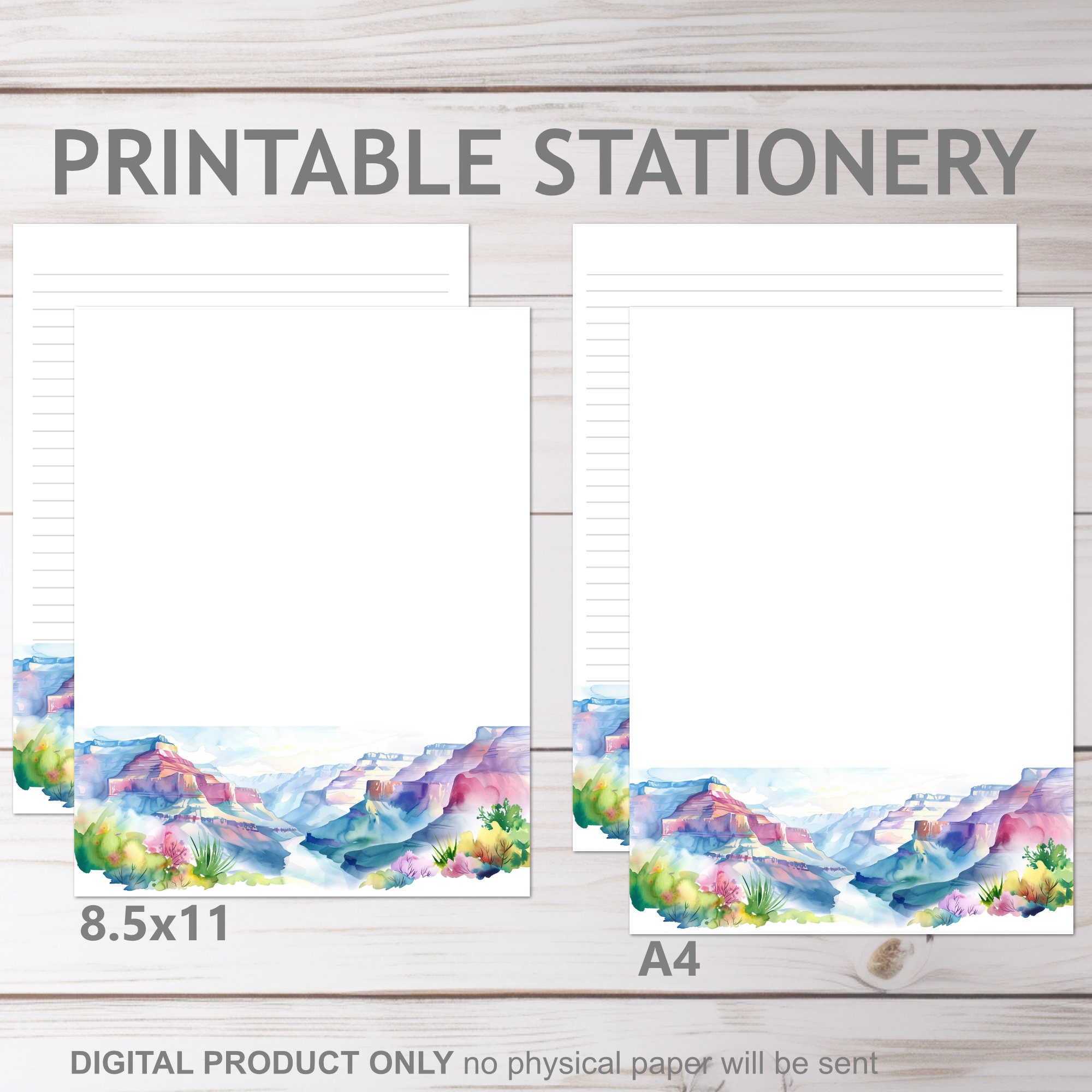 Desert Mountain Sunset Printable Stationery Lined and Unlined in A4 and ...
