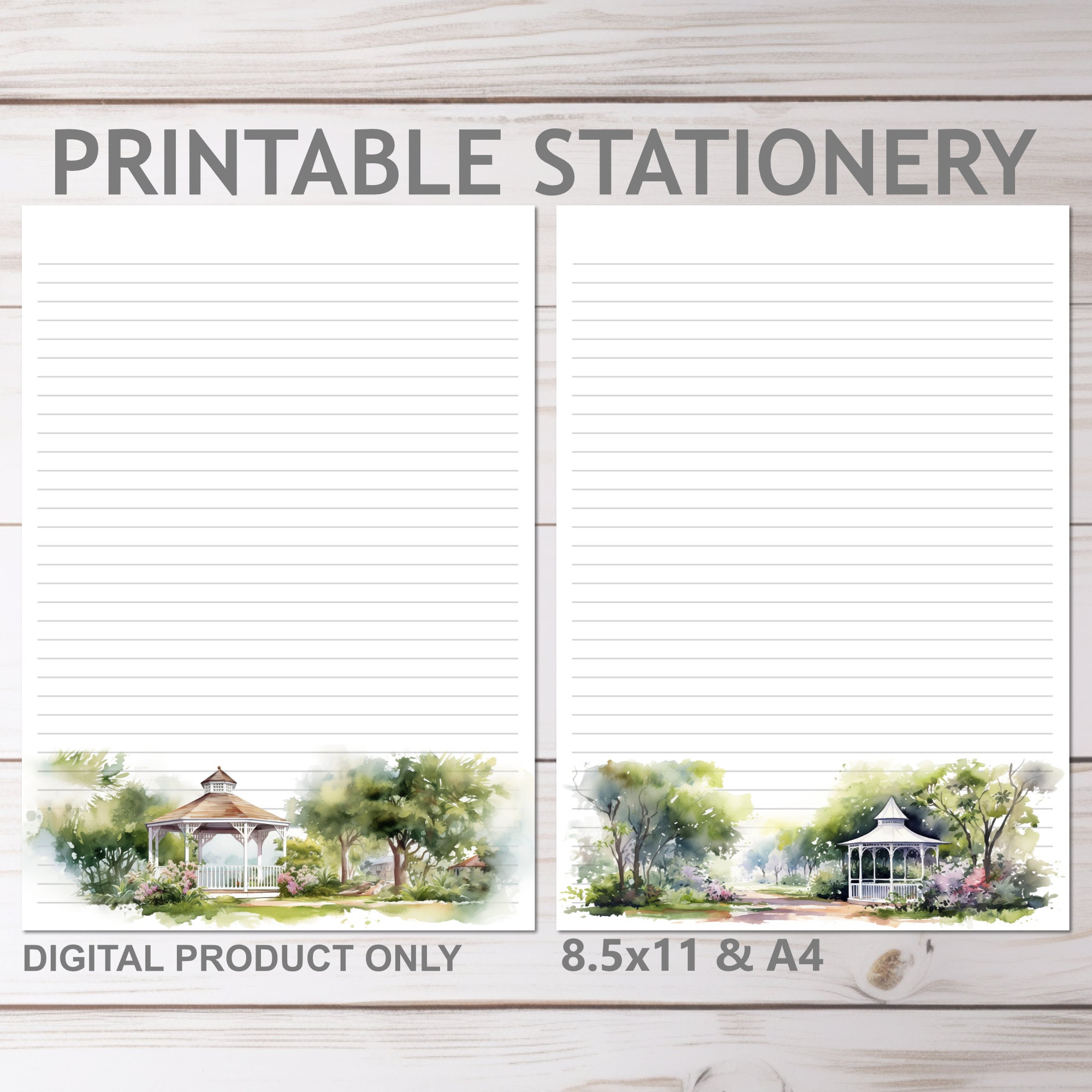 Cottage Gazebo Printable Stationery Lined and Unlined in A4 and 8.5x11 ...