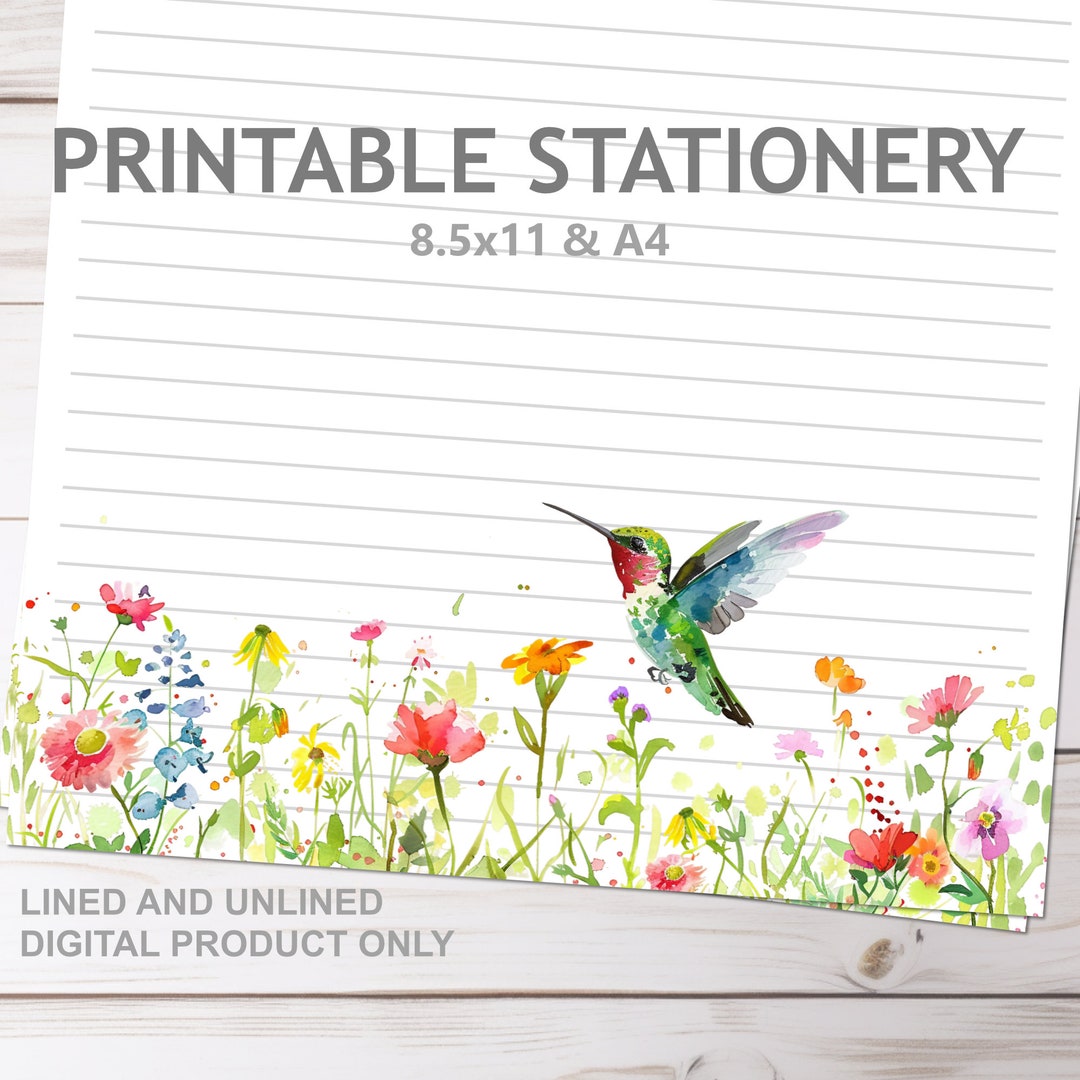 Hummingbird Wildflowers Printable Stationery in A4 and 8.5x11 US Letter ...