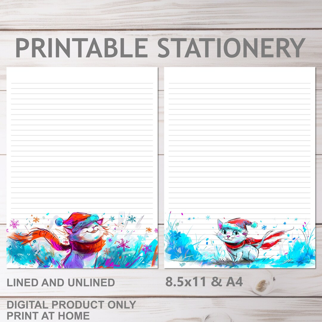 Christmas Cats Printable Stationery in A4 and 8.5x11 US Letter Size ...