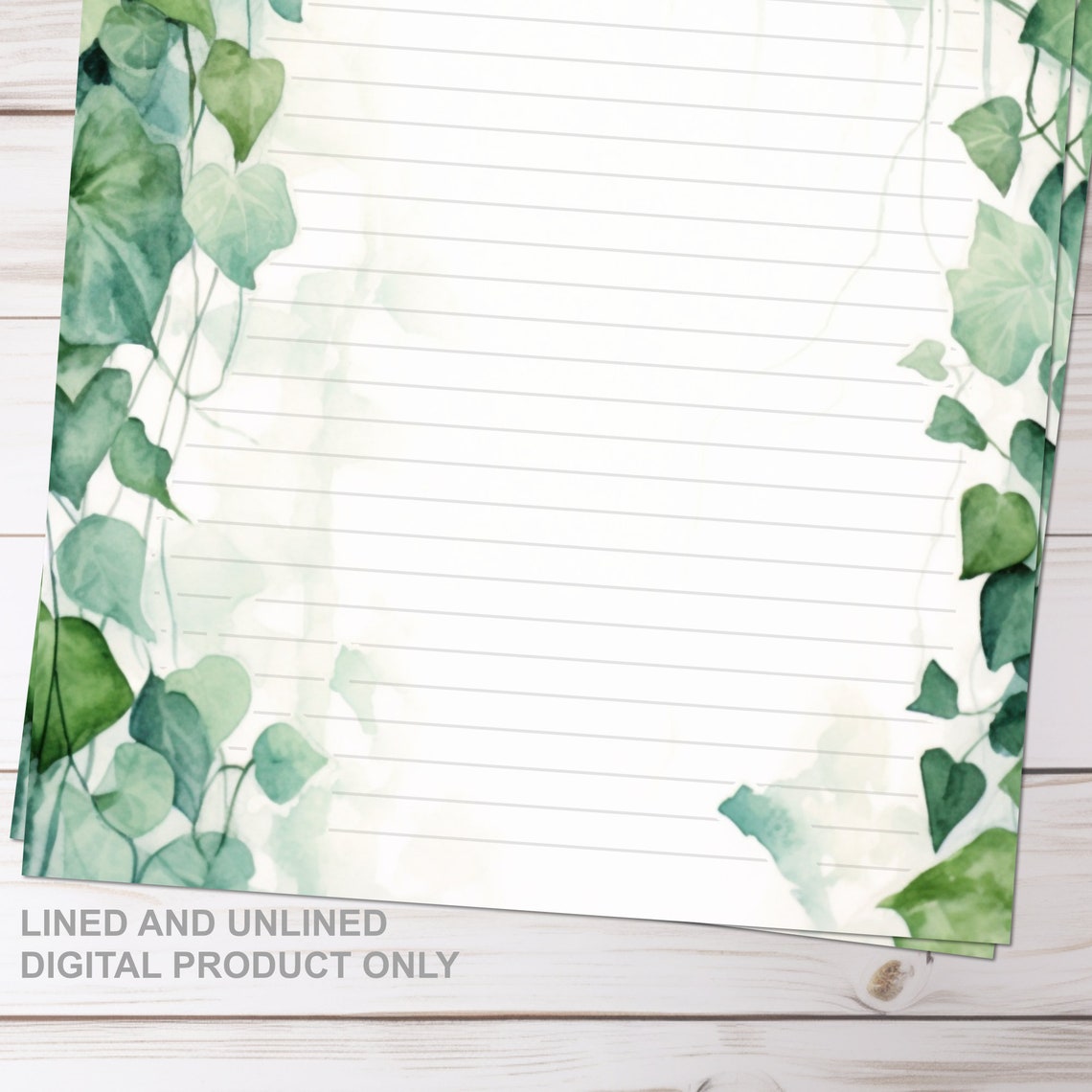 Ivy Leaves and Vines Nature Printable Stationery Set Lined and Unlined ...