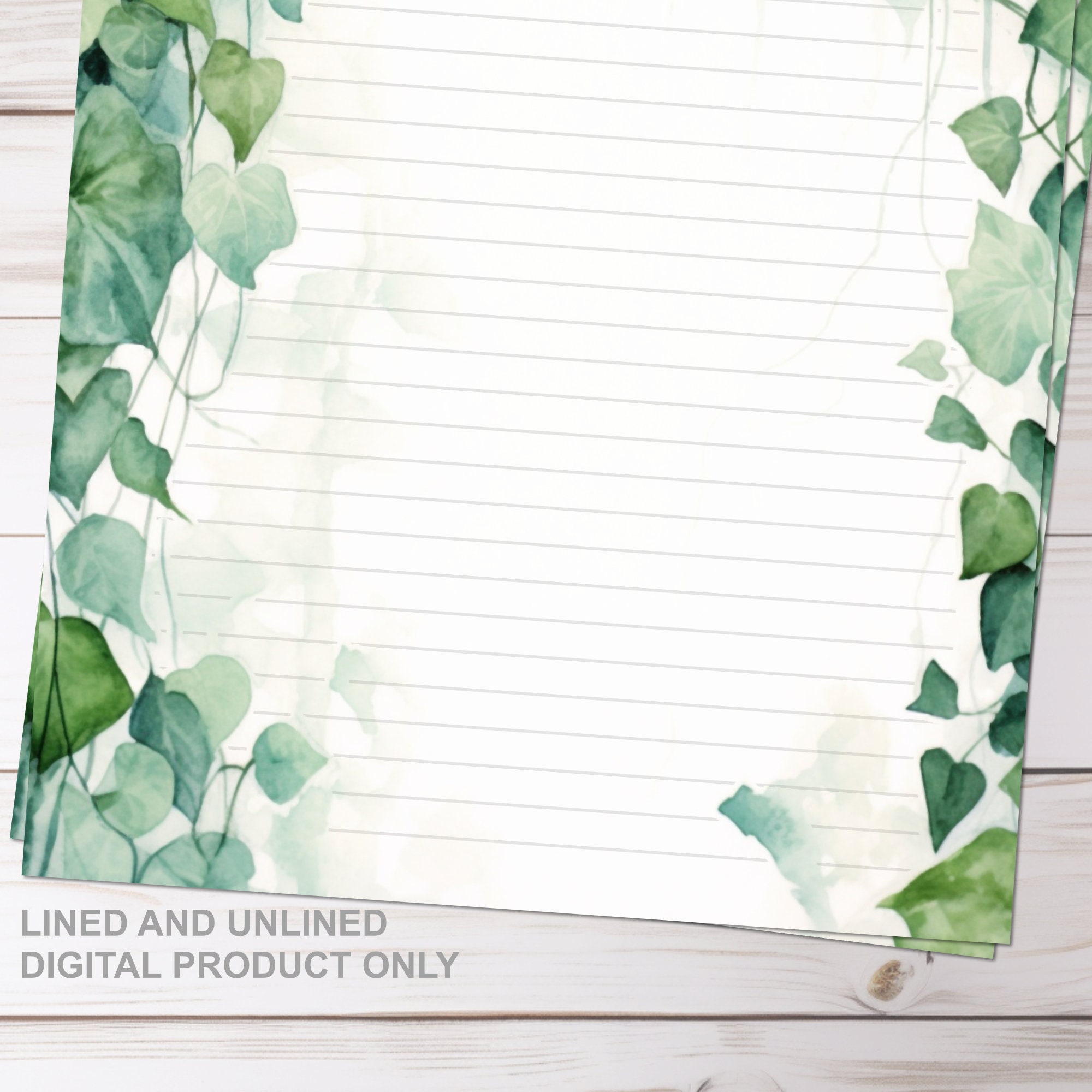 Ivy Leaves and Vines Nature Printable Stationery Set Lined and Unlined ...