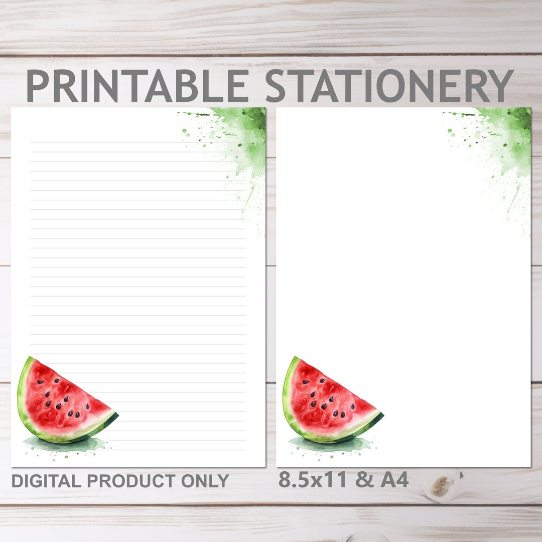 Watercolor Watermelon Printable Stationery Lined and Unlined in A4 and ...