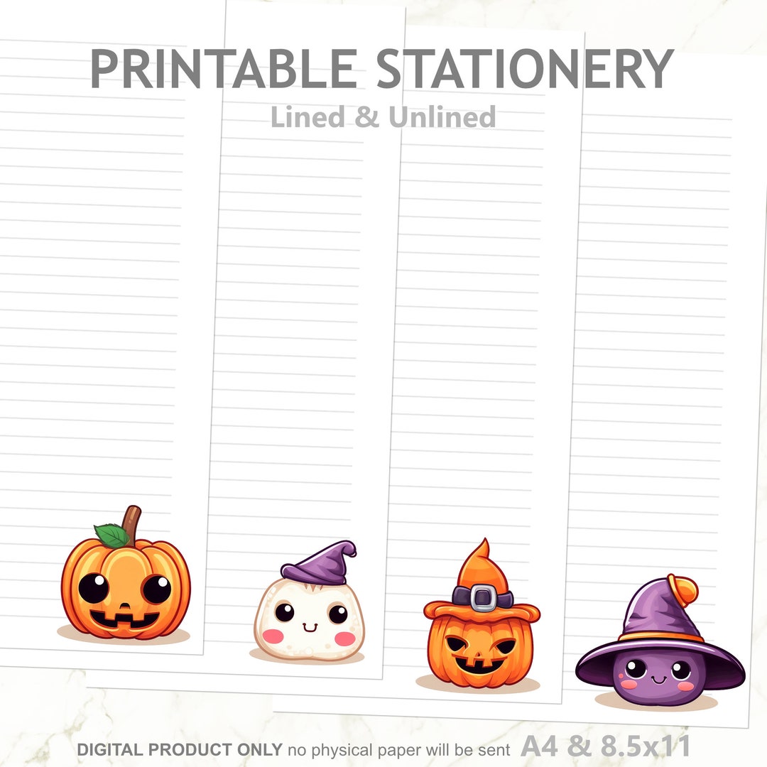 Cute Halloween Set Printable Stationery Lined and Unlined in A4 and 8 ...
