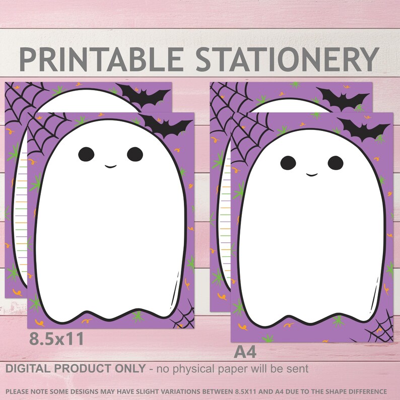 Spooky Ghost Printable Stationery A4 8.5x11 US Letter Size - Kawaii ...