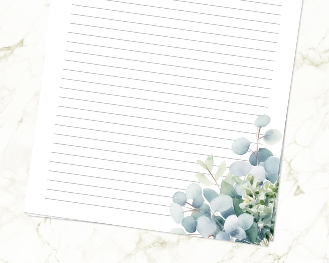 Eucalyptus Leaves Floral Printable Stationery Lined and Unlined in A4 ...