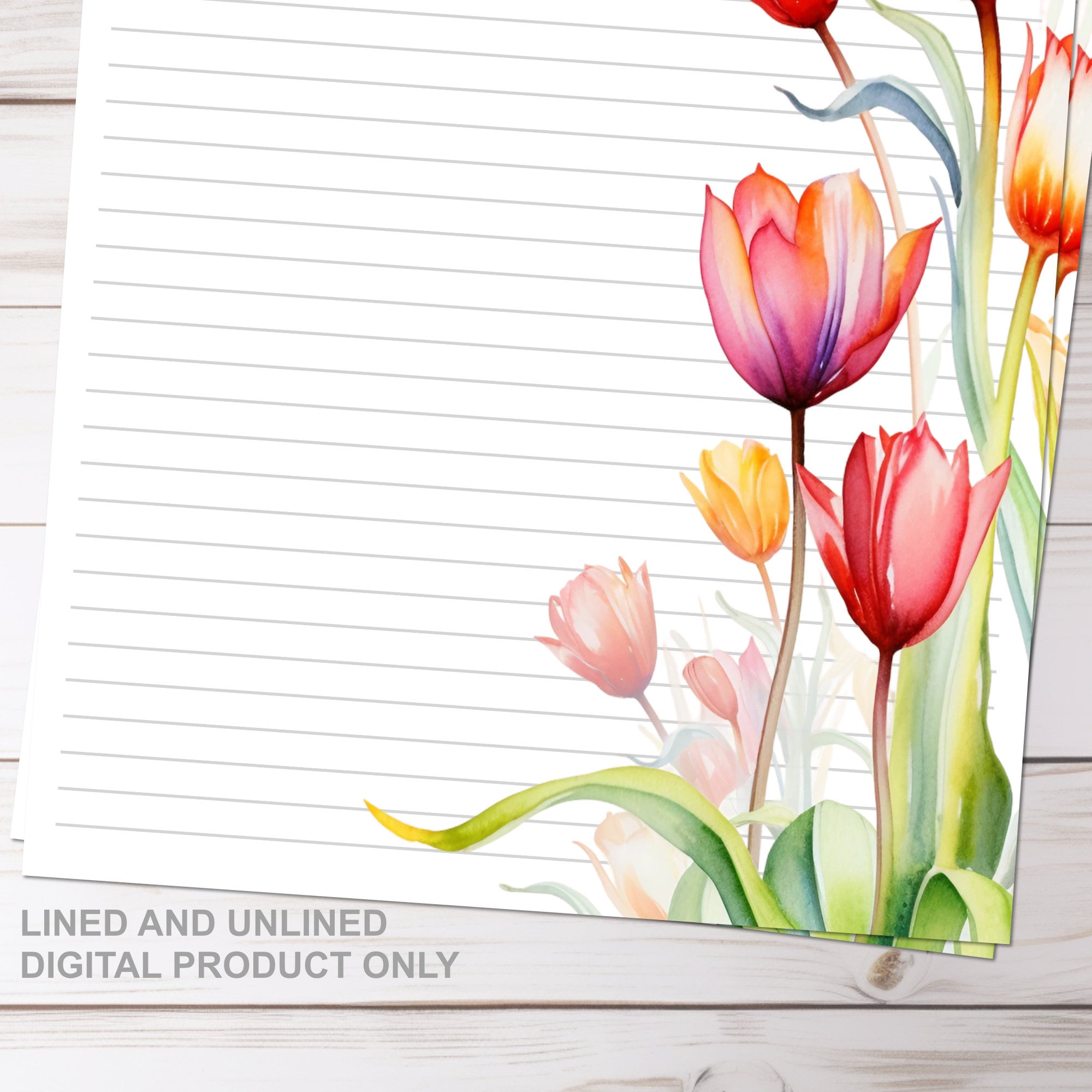 Tulip Flowers Printable JW Floral Stationery Lined and Unlined in A4 ...