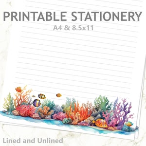 Coral Reef Tropical Fish Printable Stationery Set Lined and - Etsy