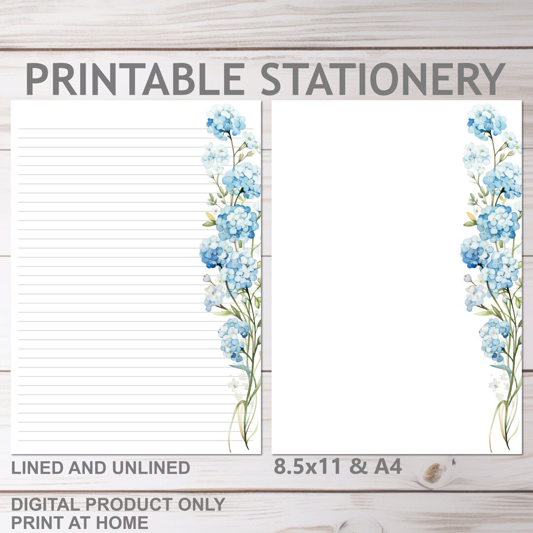 Hydrangea Spring Flowers Printable Stationery Lined and Unlined A4 and ...