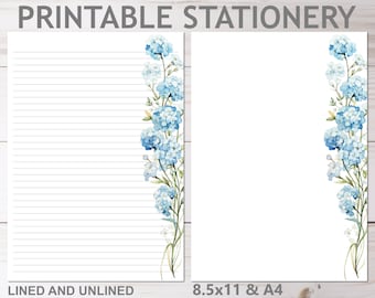 Hydrangea Spring Flowers Printable Stationery Lined and Unlined A4 and ...
