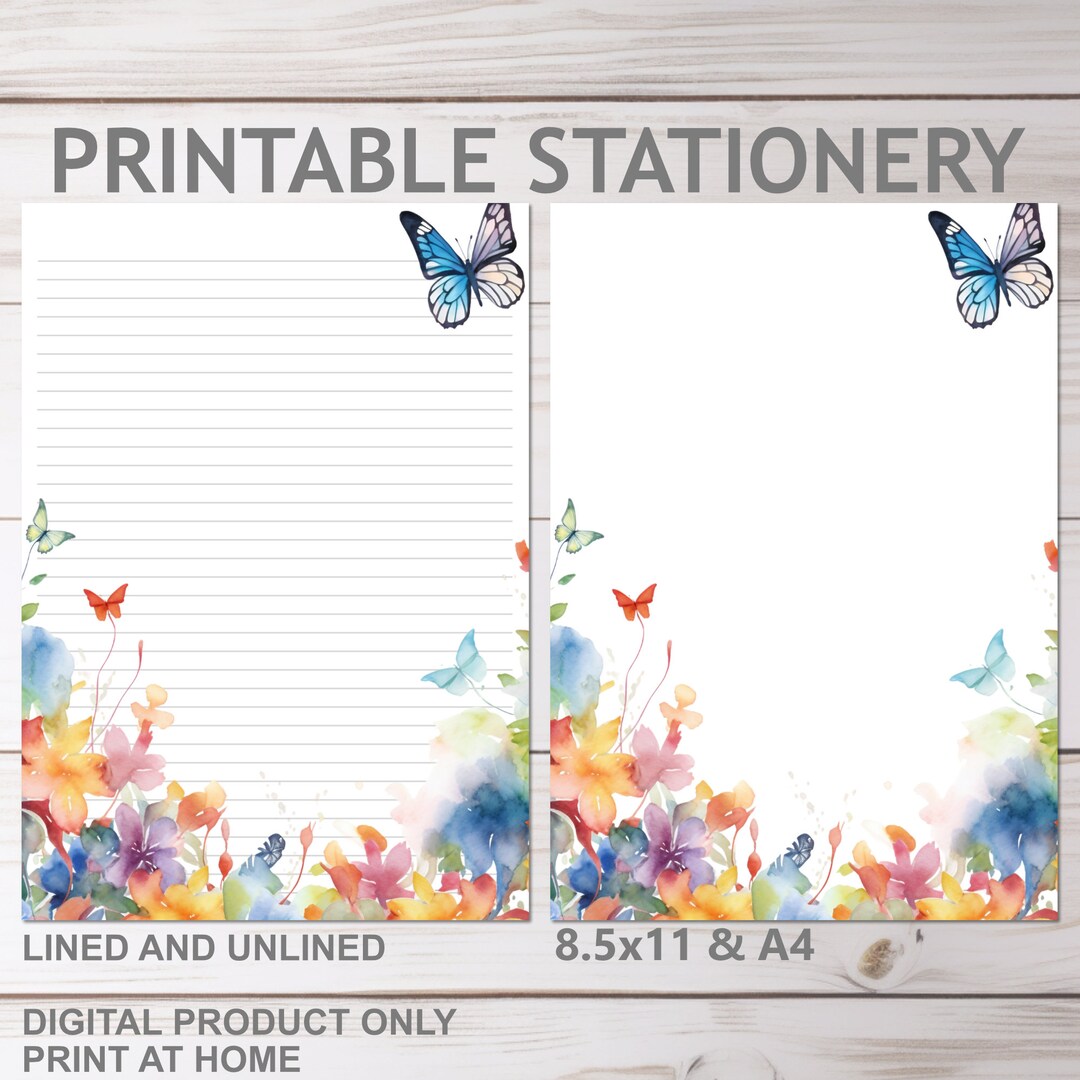 Wildflower Butterfly Spring Flowers Printable Stationery Lined No Lines ...