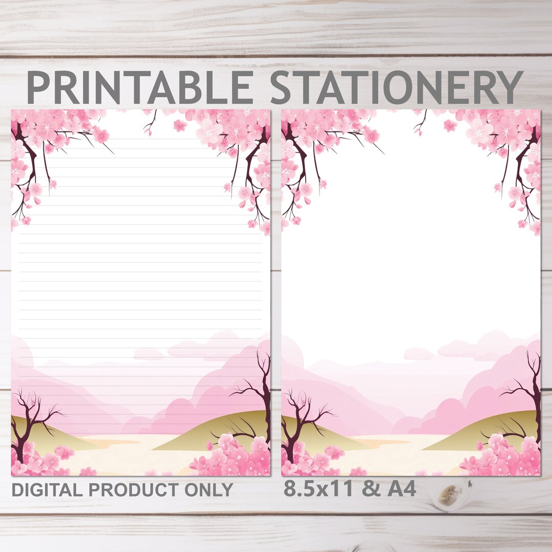 Cherry Blossoms Printable Stationery Lined and Unlined in A4 and 8.5x11 ...