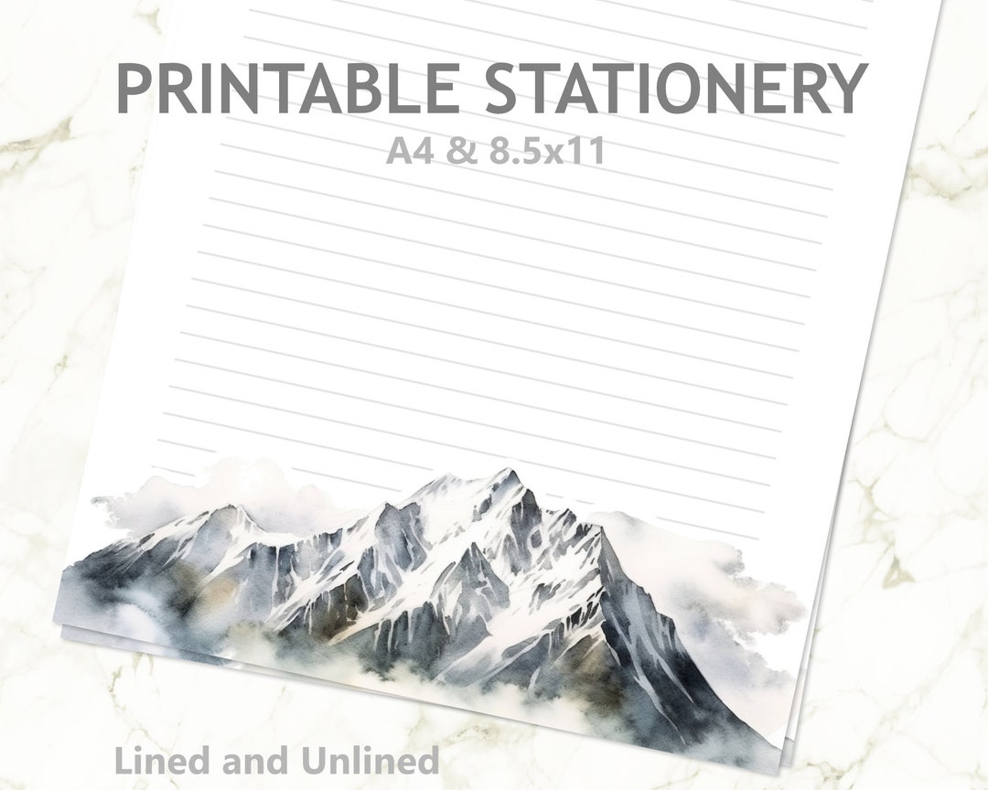 Watercolor Mountain Range Printable Stationery Lined and Unlined in A4 ...