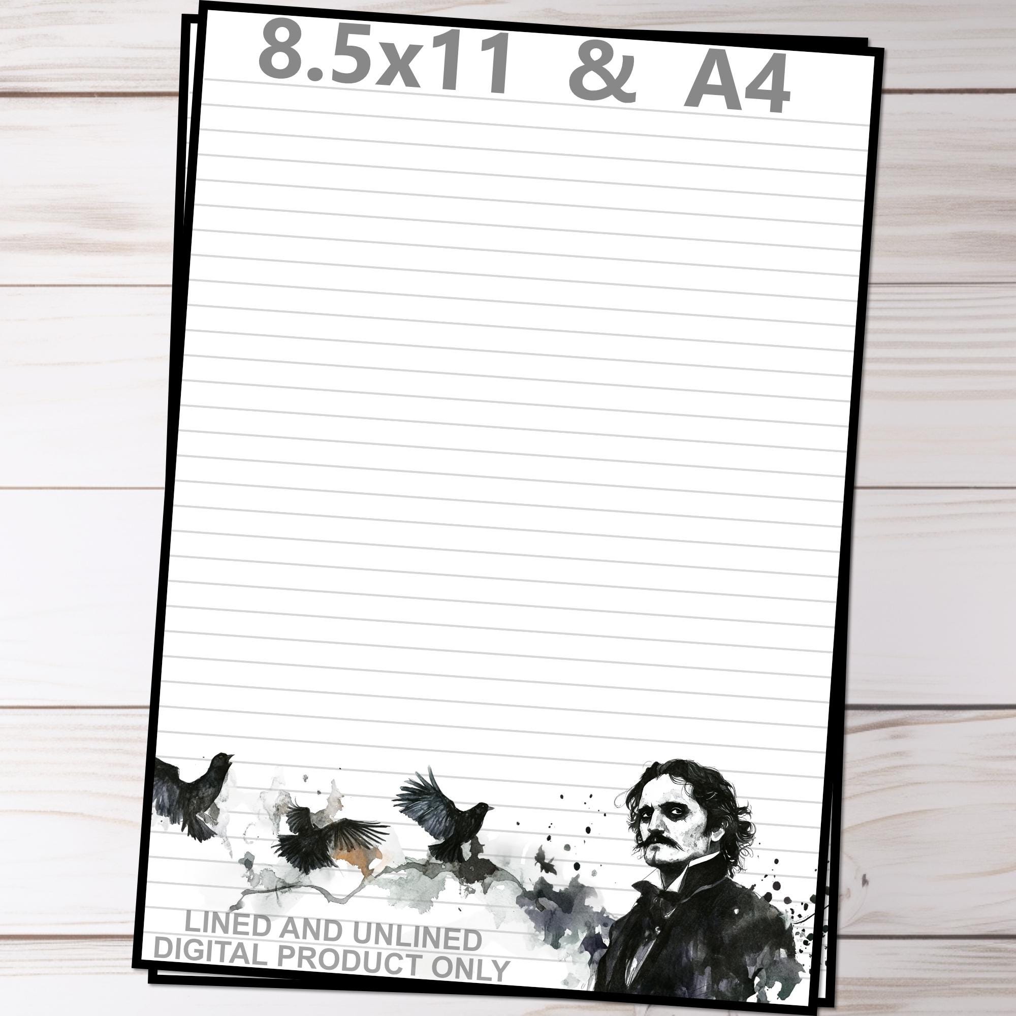 Edgar Allan Poe Raven Themed Printable Stationery A4 8.5x11 US Letter ...