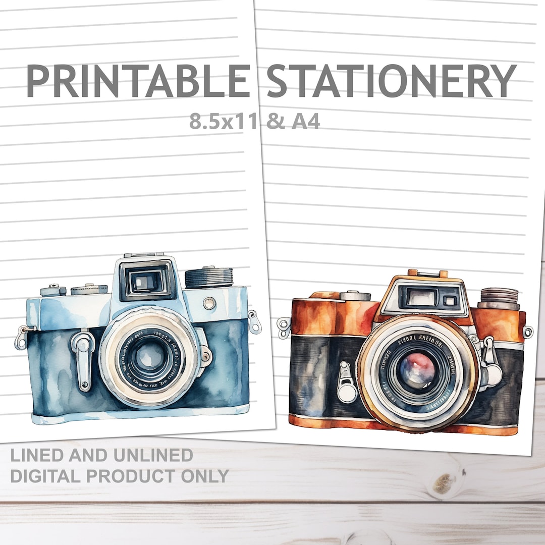 Vintage Camera Printable Stationery Lined & Unlined A4 and 8.5x11 US ...