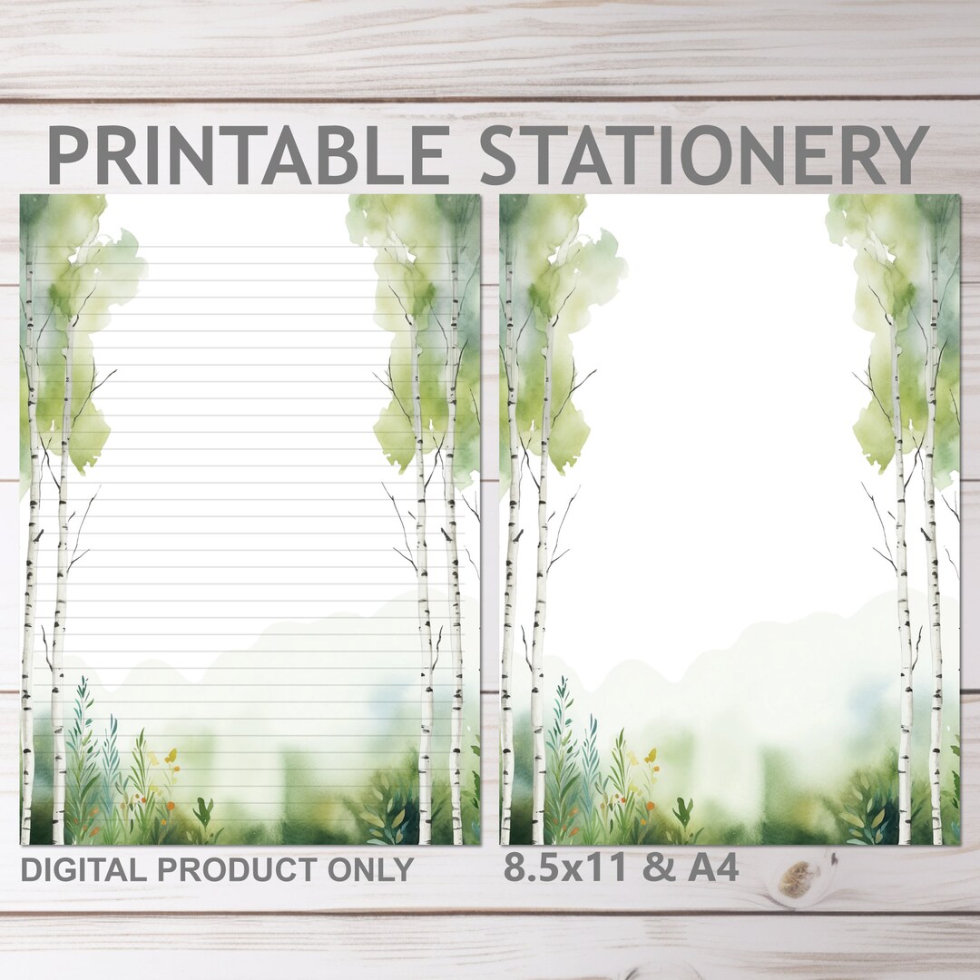 Birch Trees Printable JW Stationery Lined and Unlined in A4 and 8.5x11 ...