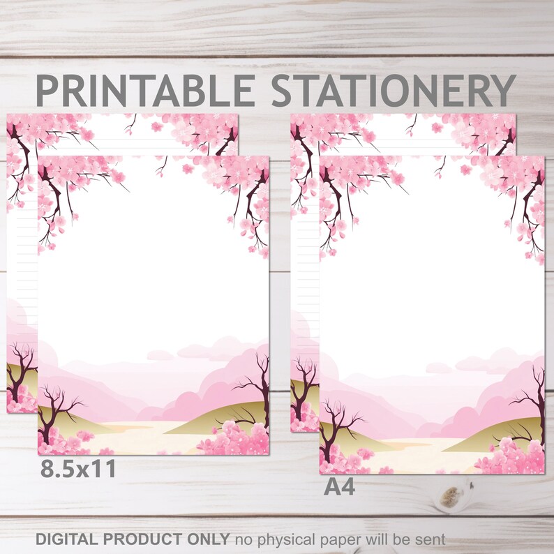 Cherry Blossoms Printable Stationery Lined and Unlined in A4 and 8.5x11 ...