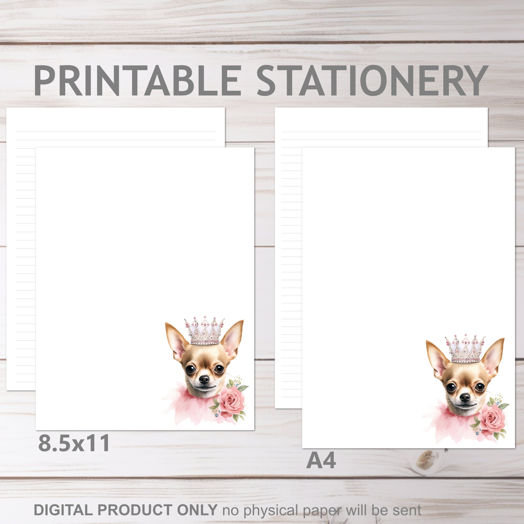 Princess Chihuahua Printable Stationery Lined and Unlined in A4 and 8 ...