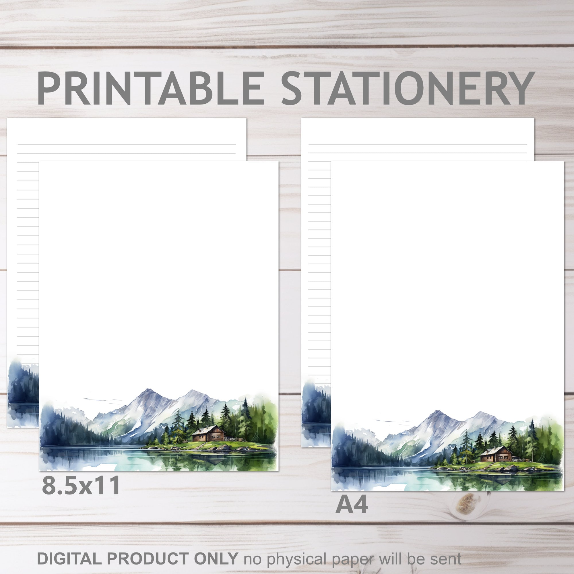 Mountain Log Cabin Printable Stationery Paper Lined and Without Lines ...