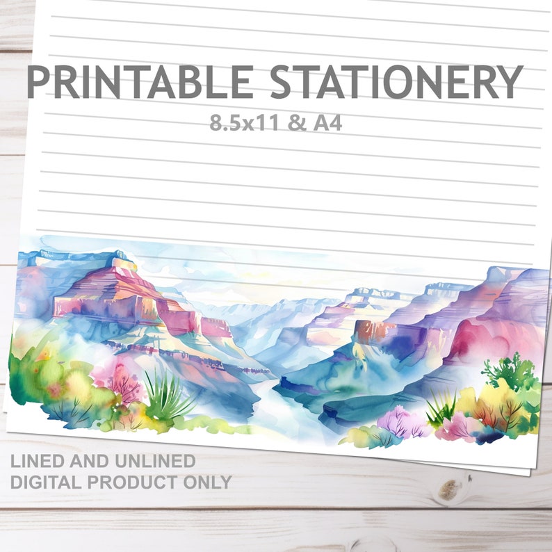 Desert Mountain Sunset Printable Stationery Lined and Unlined in A4 and ...