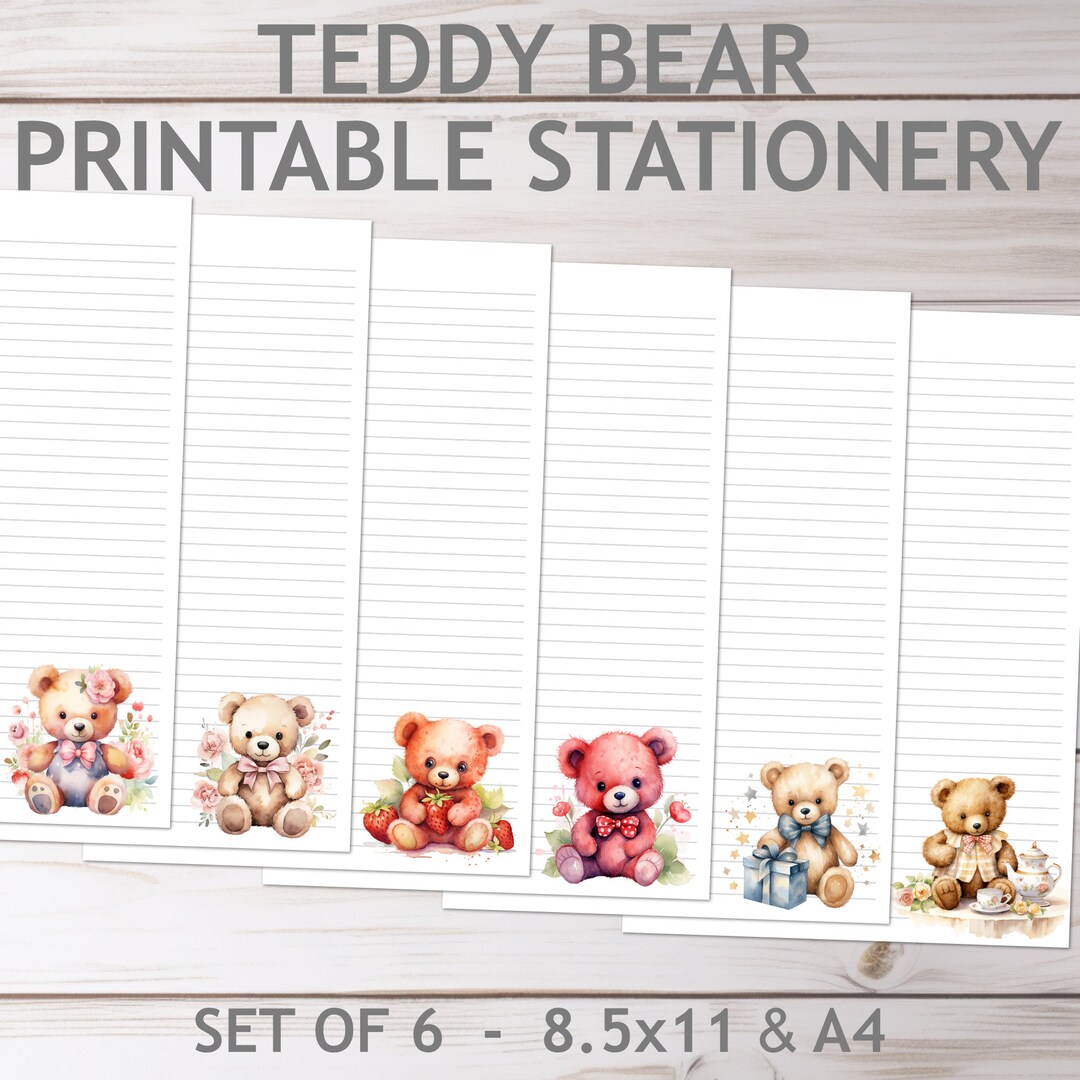 Teddy Bear Set Printable Stationery Lined and Unlined in A4 and 8.5x11 ...
